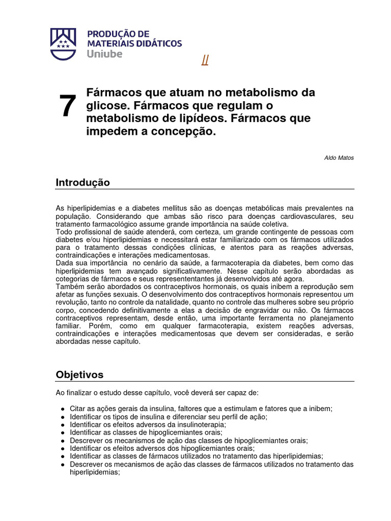 Cap Tulo 7 F Rmacos Que Atuam No Metabolismo Da Glicose. F Rmacos Que Regulam o Metabolismo de ...