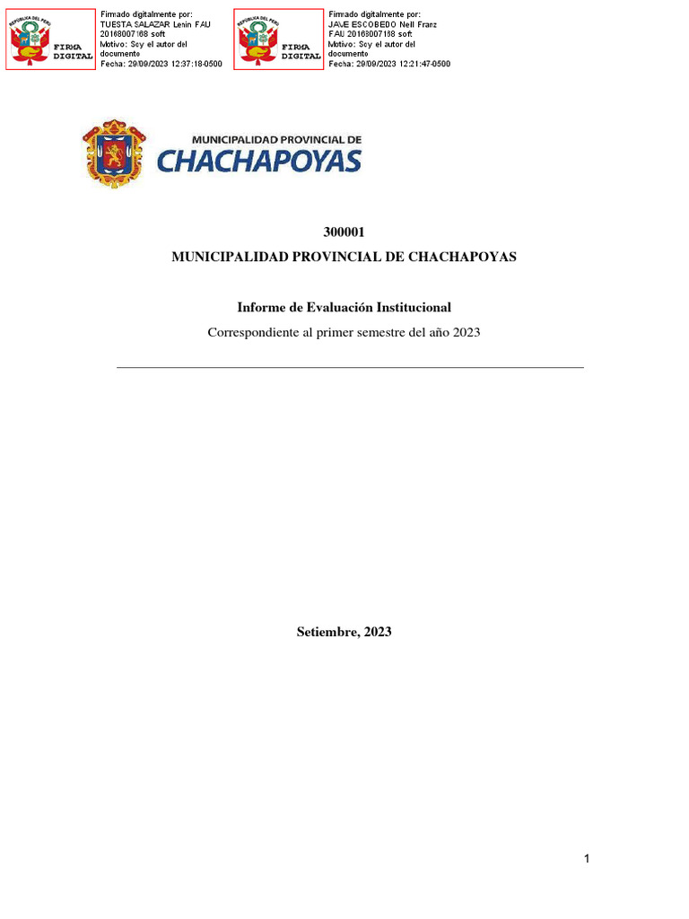 Informe de Evaluacion Institucional Al Primer Semestre 2023 | PDF | Evaluación | Infraestructura