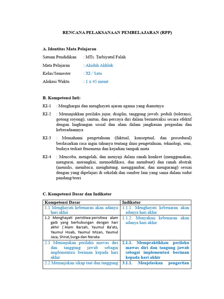 Format RPP Kurtilas Untuk PPL | PDF
