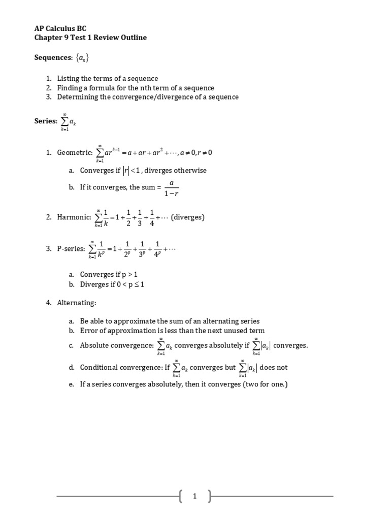 AP Calculus BC Series Convergence Review | PDF | Complex Analysis ...