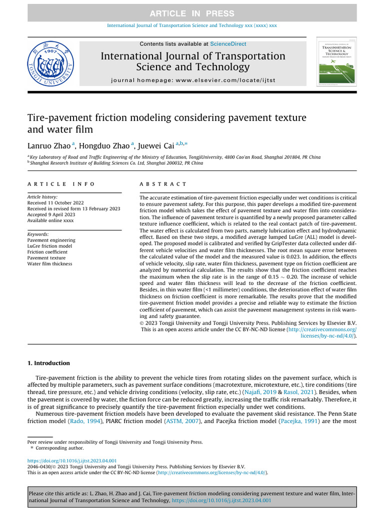 Tire-Pavement Friction Modeling Considering Pavement Texture | PDF ...