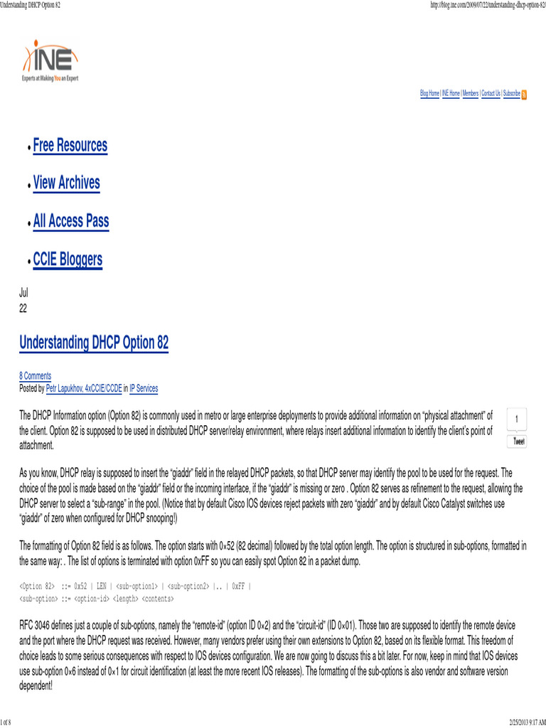 Understanding DHCP Option 82 | PDF | Ip Address | Router (Computing)