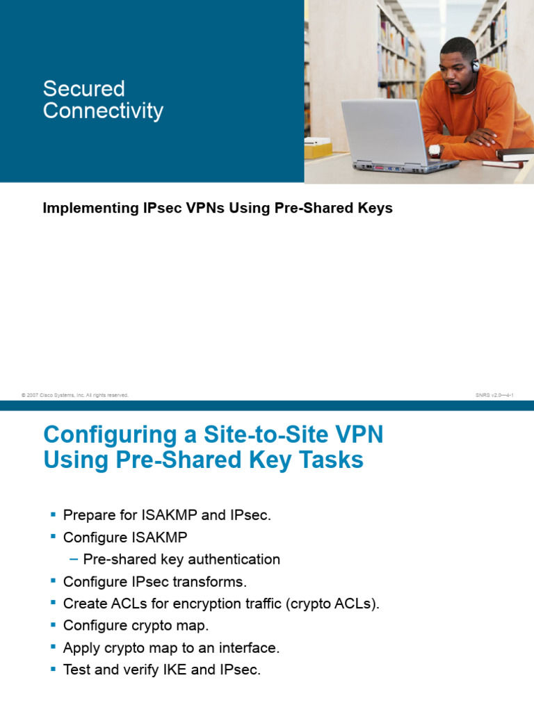 SECS04L03 - Implementing IPsec VPNs Using Pre-Shared Keys | PDF | Cryptography | Internet Protocols
