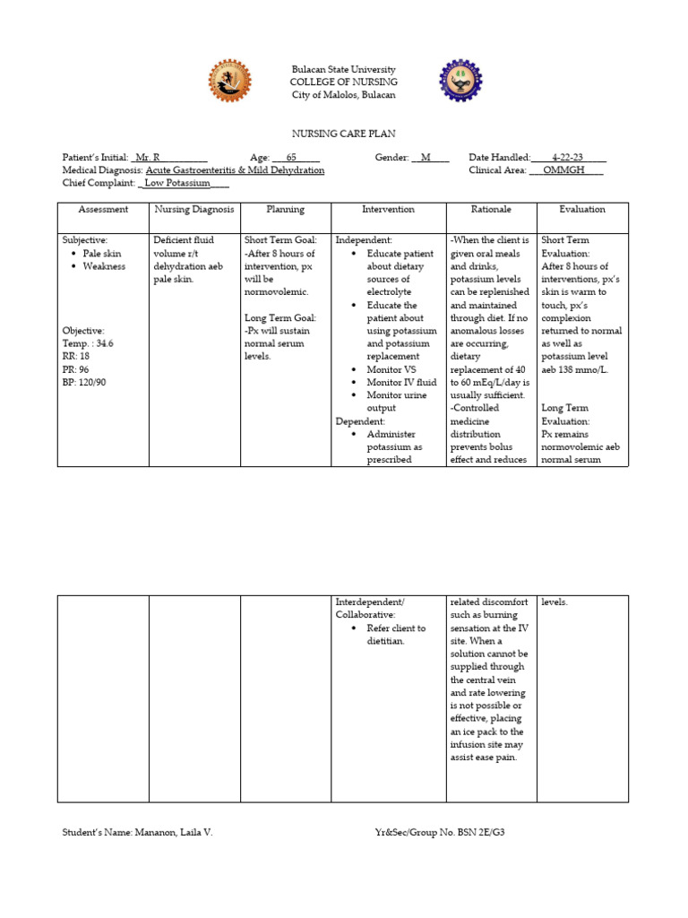 Acute Gastroenteritis & Mild Dehydration (NCP-DS) | PDF | Clinical Medicine | Medical Specialties