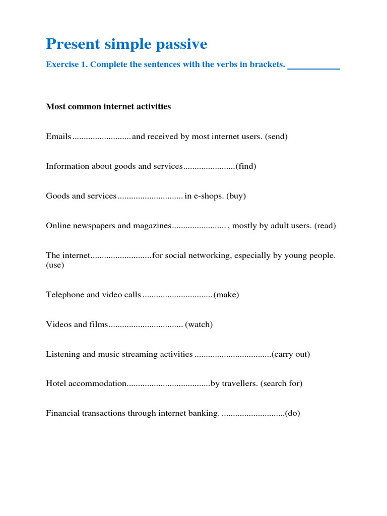 Present Simple Passive Exercise 1 | PDF | Internet