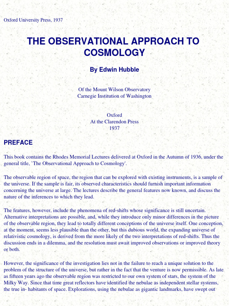 The Observational Approach To Cosmology: by Edwin Hubble | PDF | Stars ...