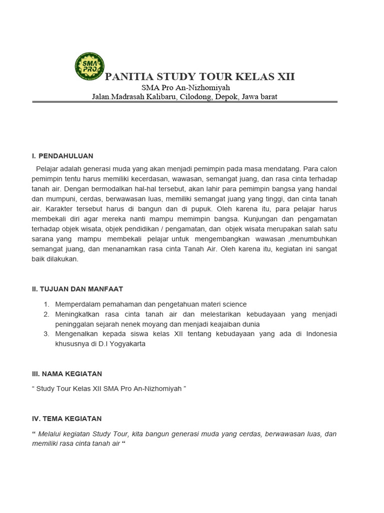 Proposal Studi Tour Diaz | PDF