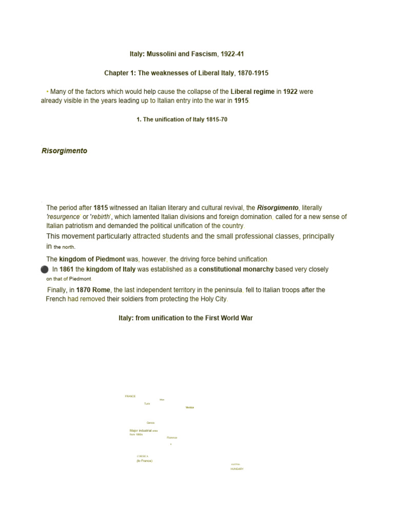 Italy - Mussolini and Fascism Chapter 1 Unification of Italy | PDF ...