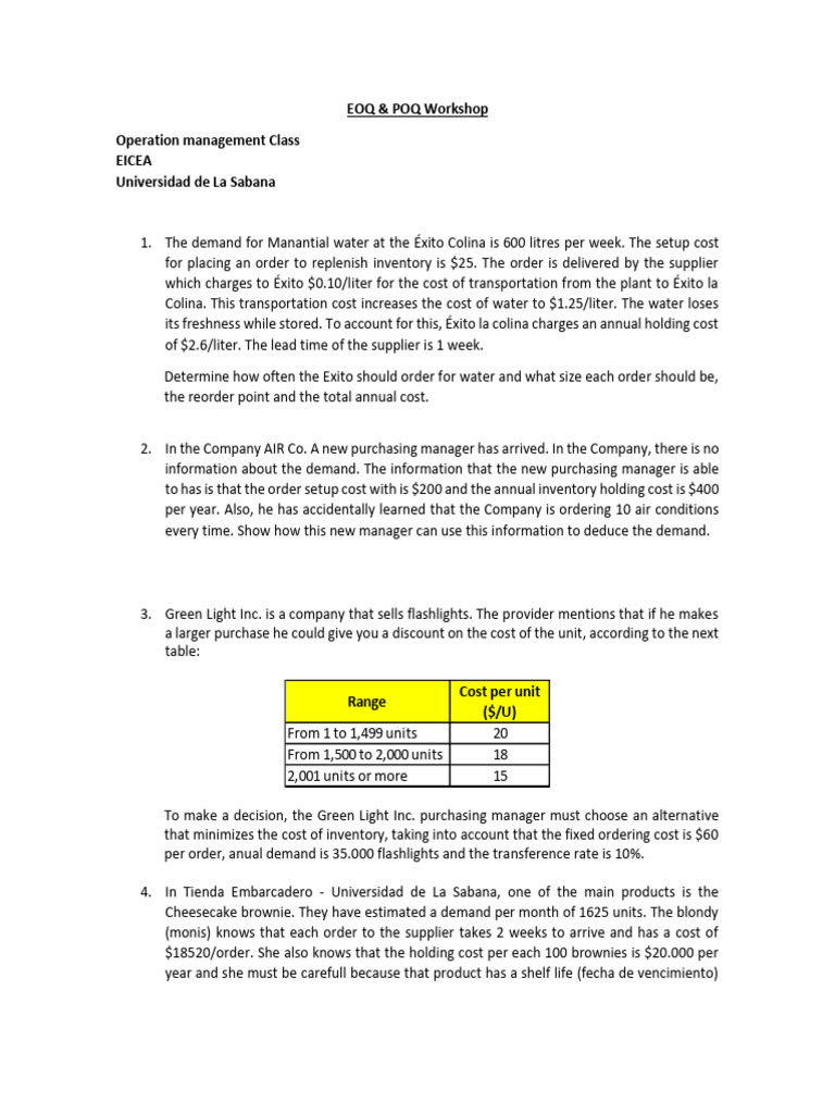 EOQ-POQ Workshop (New Generation 2) | PDF | Business Economics