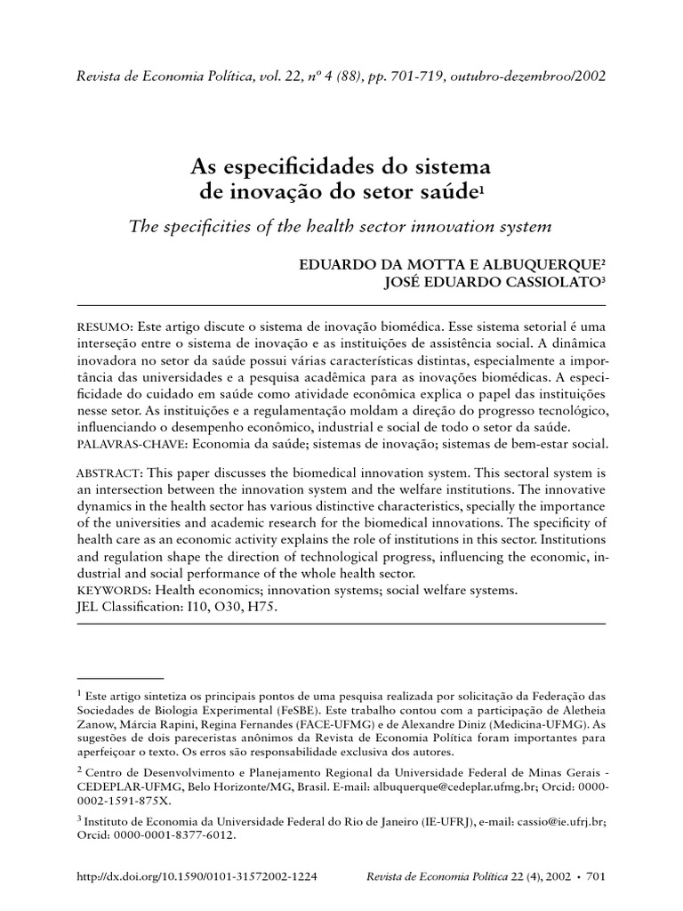 Especificidade Do Sistema de Inovação No Setor de Saude | PDF ...
