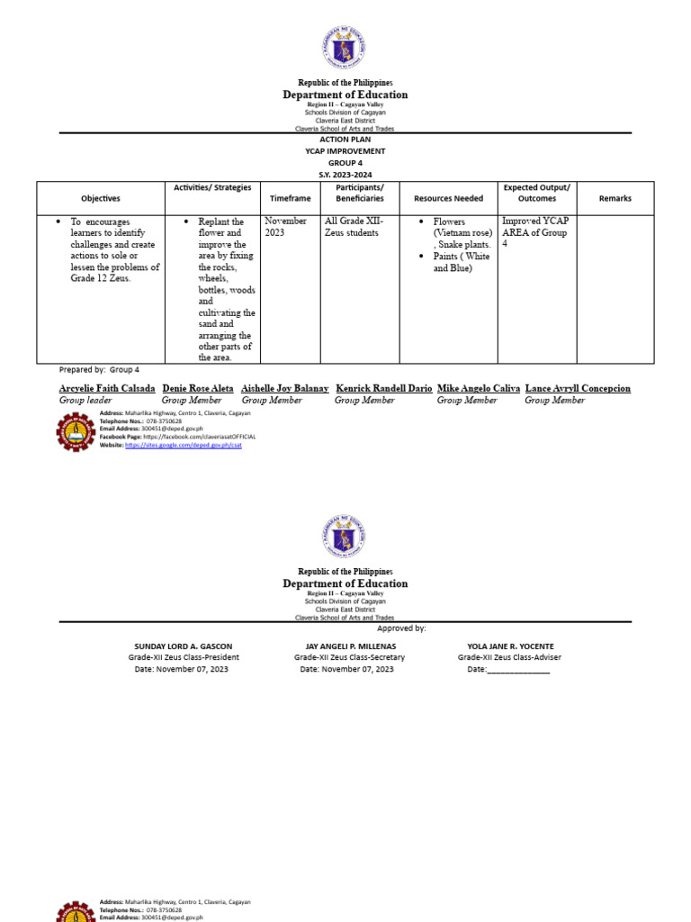 Action Plan in Ycap Group 4 | PDF