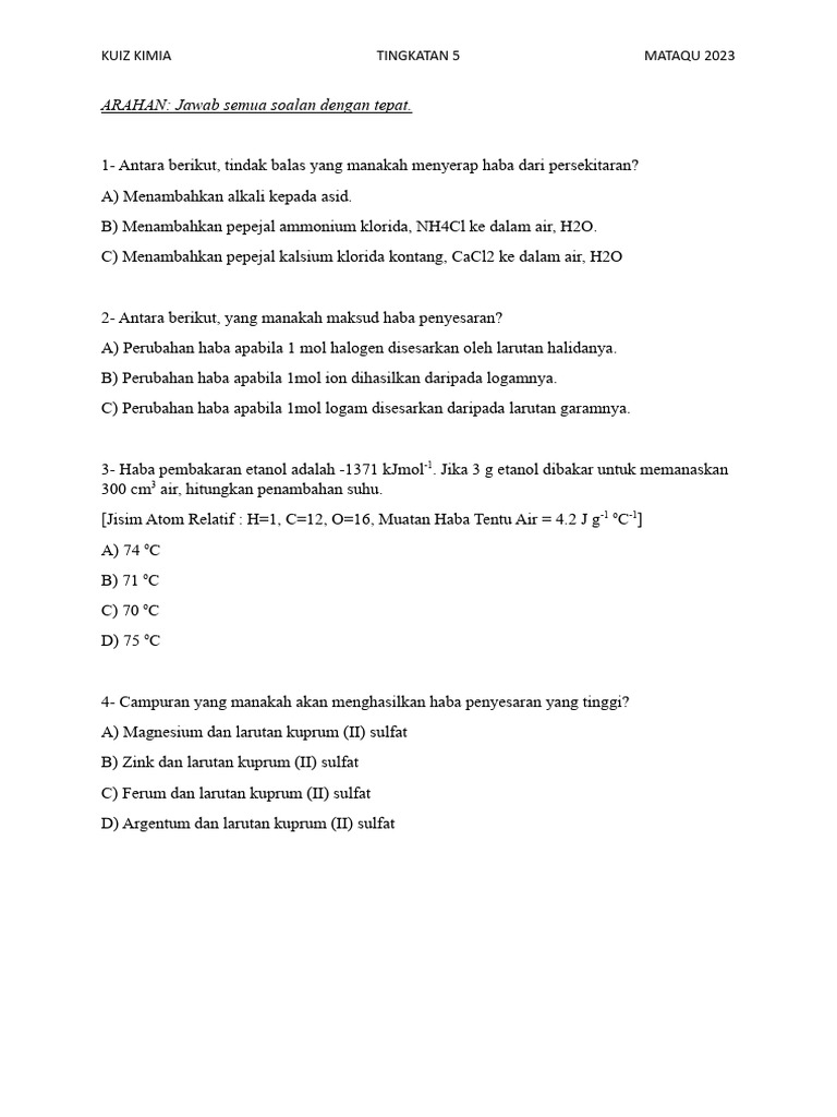Kuiz Bab Termokimia | PDF