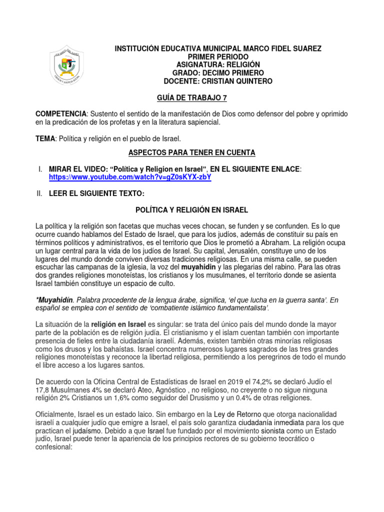 Guía7religión 11 Junio 19 | PDF | Israel | Política mundial