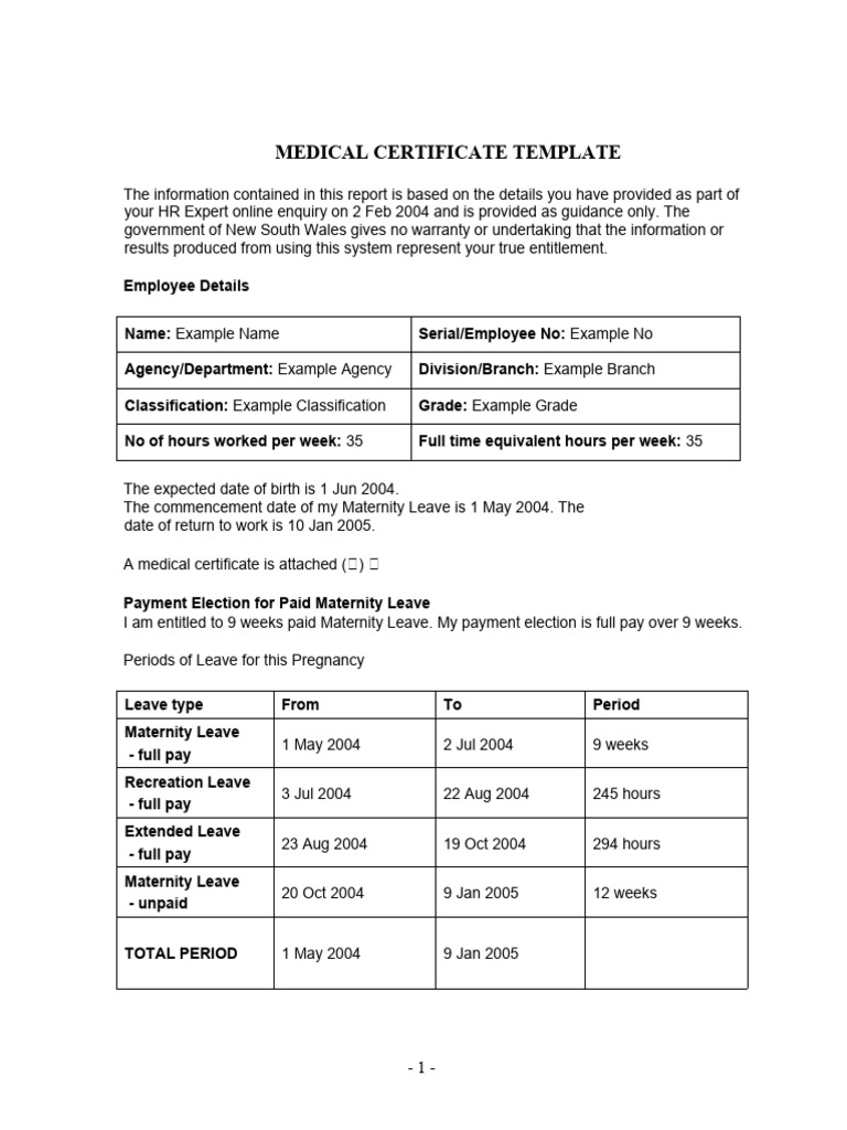 Maternity Leave Medical Certificate Template | PDF | Parental Leave ...