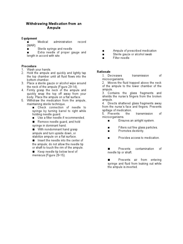 Withdrawing Medication From An Ampule: Equipment | Download Free PDF ...