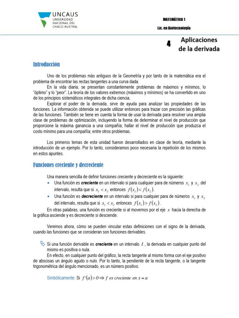 Unidad 4 Aplicación de La Derivada | PDF | Derivado | Función monotónica