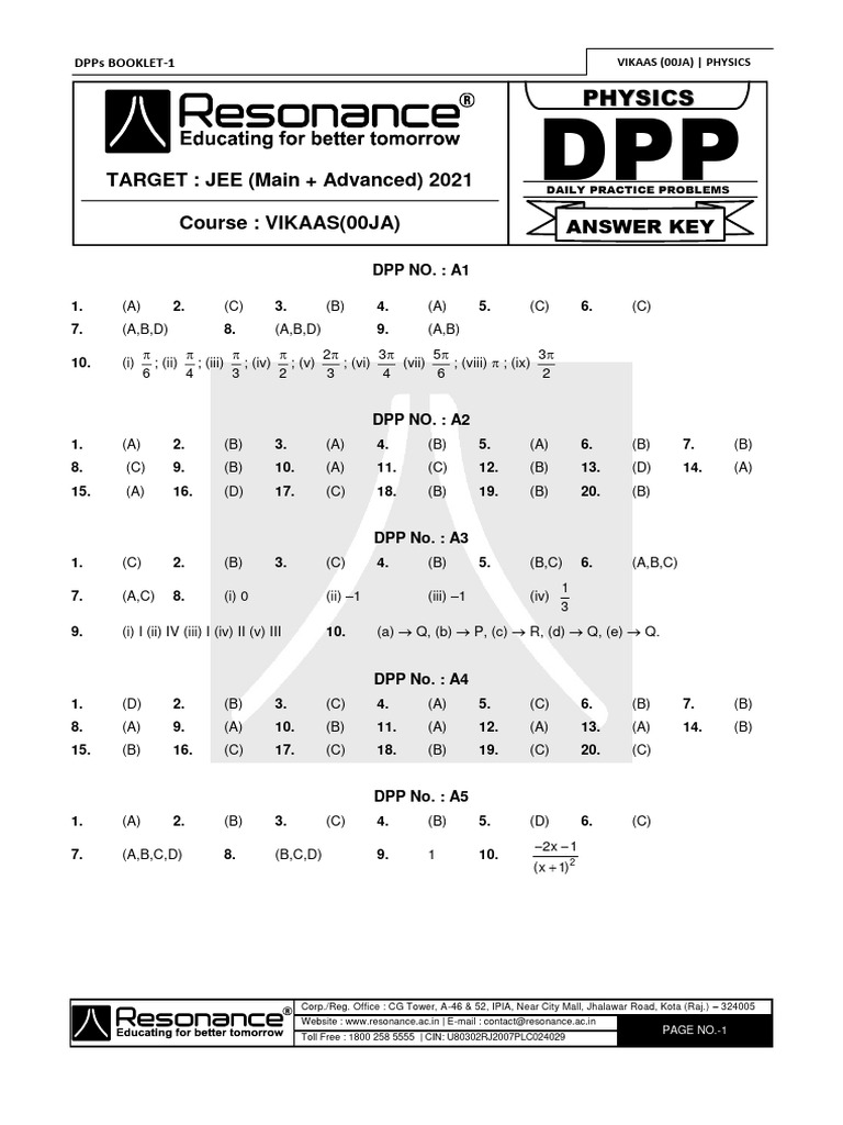 JEE Physics DPP Booklet 1 | PDF