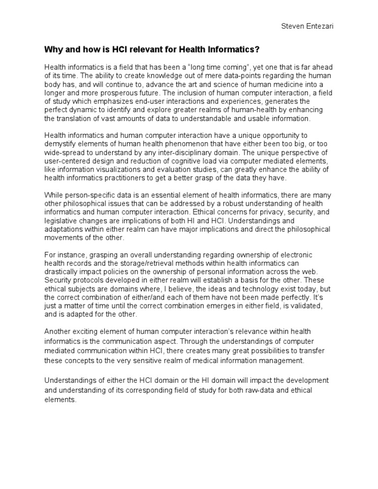 HCI in Health Informatics Essay | PDF | Informatics | Health Informatics
