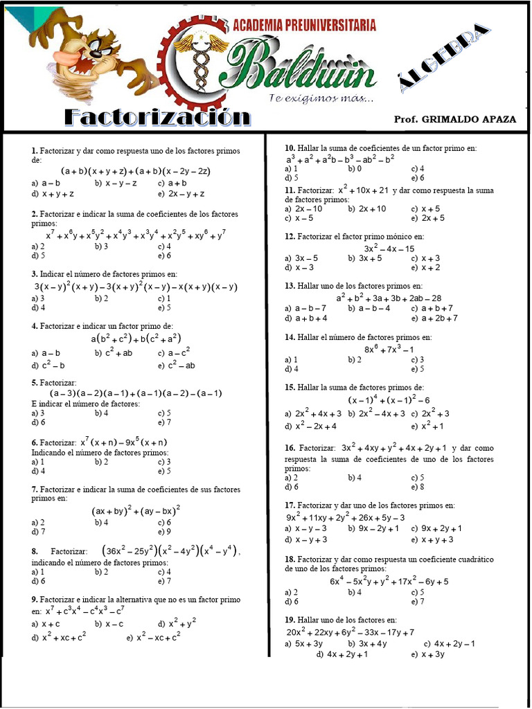 Factorizacion | Descargar gratis PDF | Factorización | Matemática Elemental