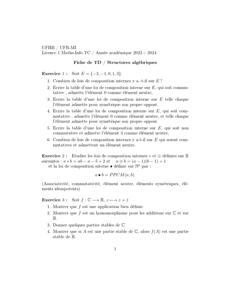 Fiche - Td.structures Alg L1.MI - Ufrmi.24 | PDF | Anneau ...