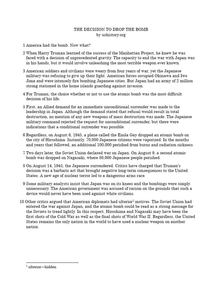 The Decision To Drop The Bomb Non Fiction Text 3 Pdf Atomic