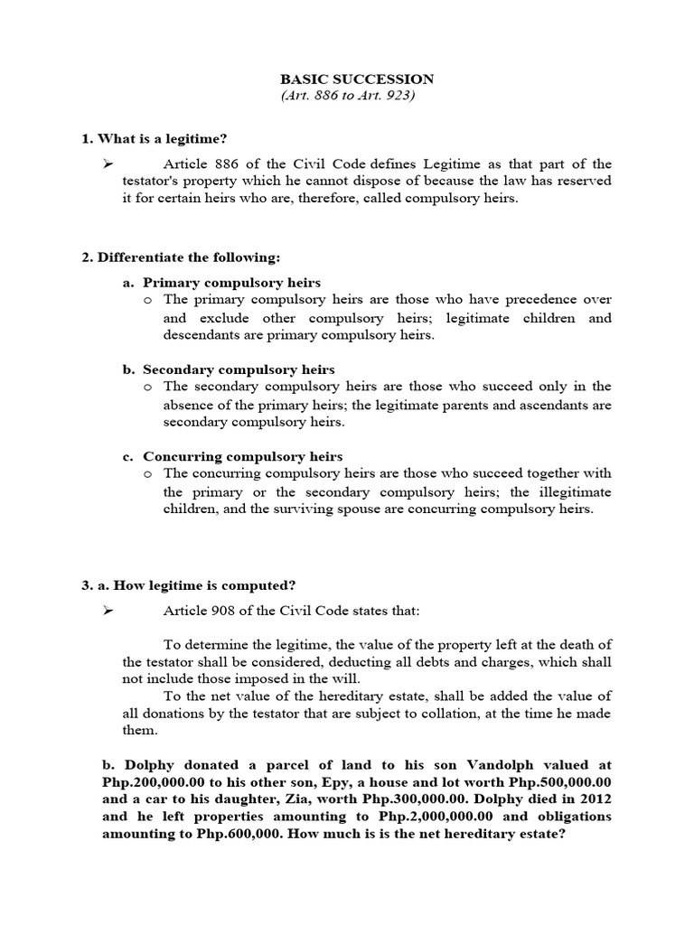 Understanding Legitime in Basic Succession | PDF | Will And Testament ...