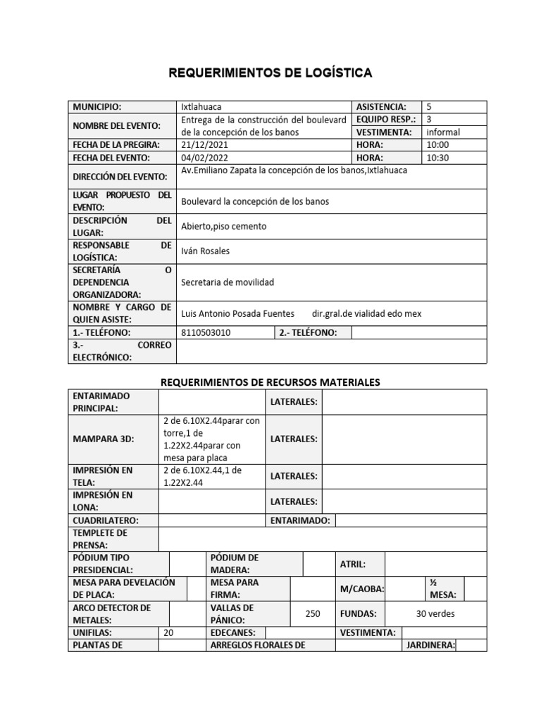 Nuevo Formato Requerimientos de Logística | PDF | Producción de sonido | Tecnología de sonido