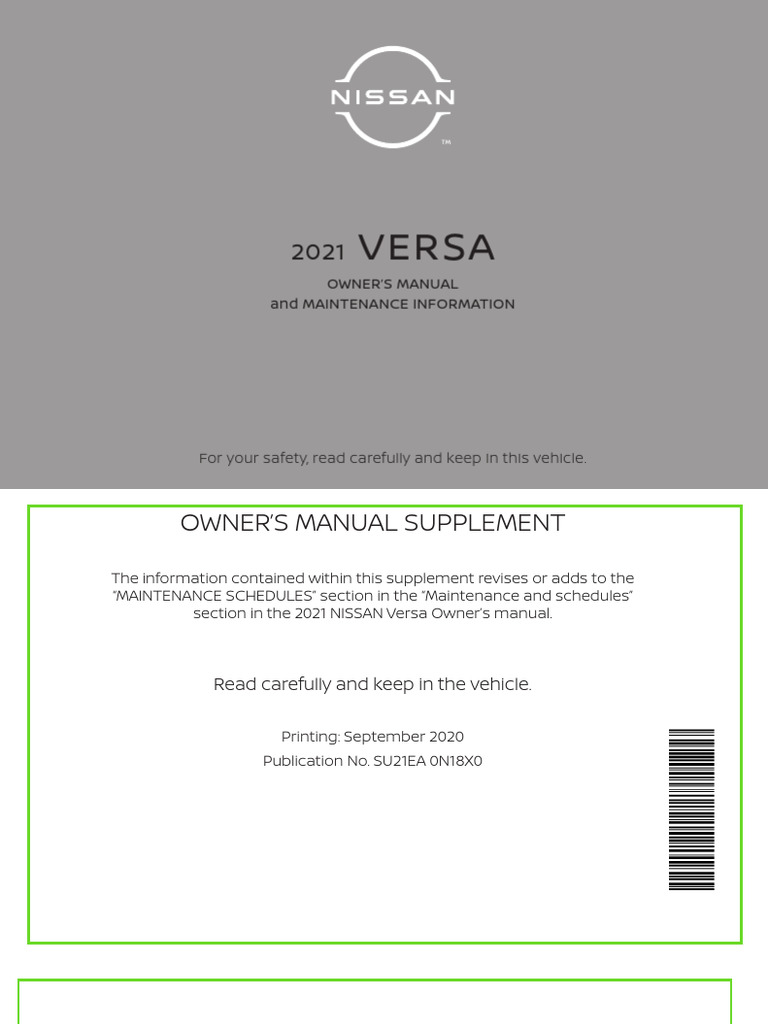 2021 Nissan Versa Owner Manual | PDF | Seat Belt | Airbag