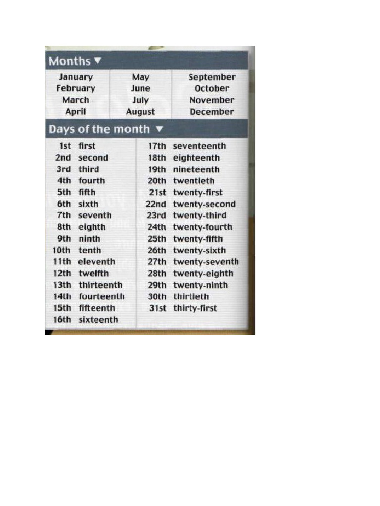 Months and Ordinal Numbers | PDF