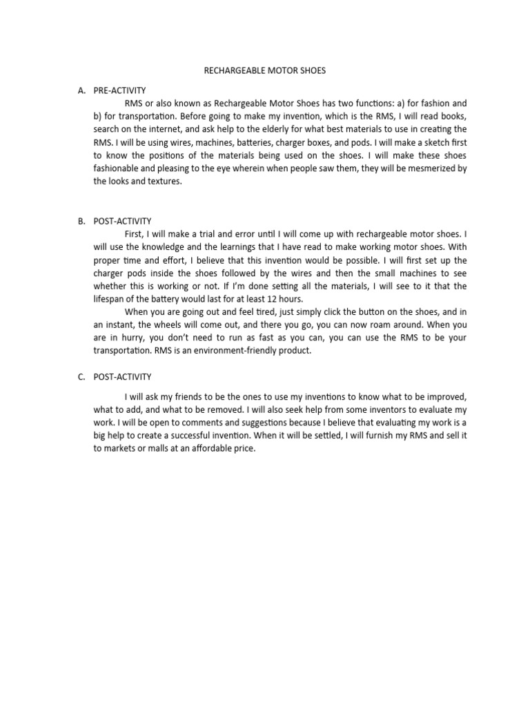 Rechargeable Motor Shoes Guide | PDF