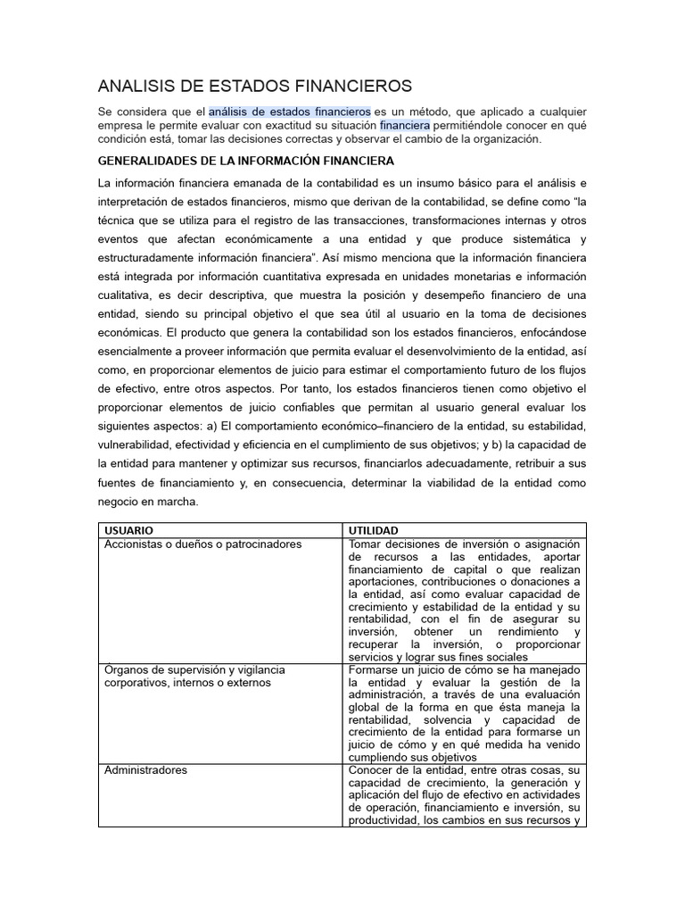 Analisis de Estados Financieros | Descargar gratis PDF | Contabilidad | Estado financiero