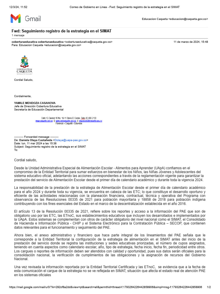 Correo de Gobierno en Linea - FWD - Seguimiento Registro de La Estrategia en El SIMAT | PDF ...