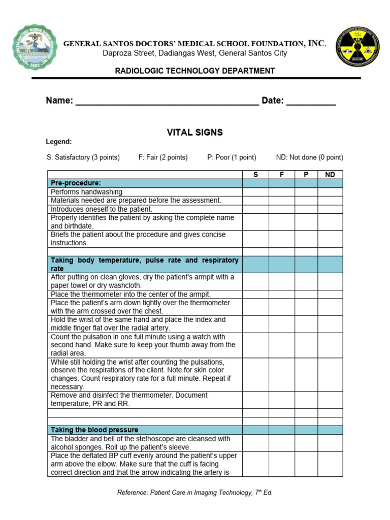Vital Signs Checklist B | PDF | Cardiovascular System | Medical Specialties