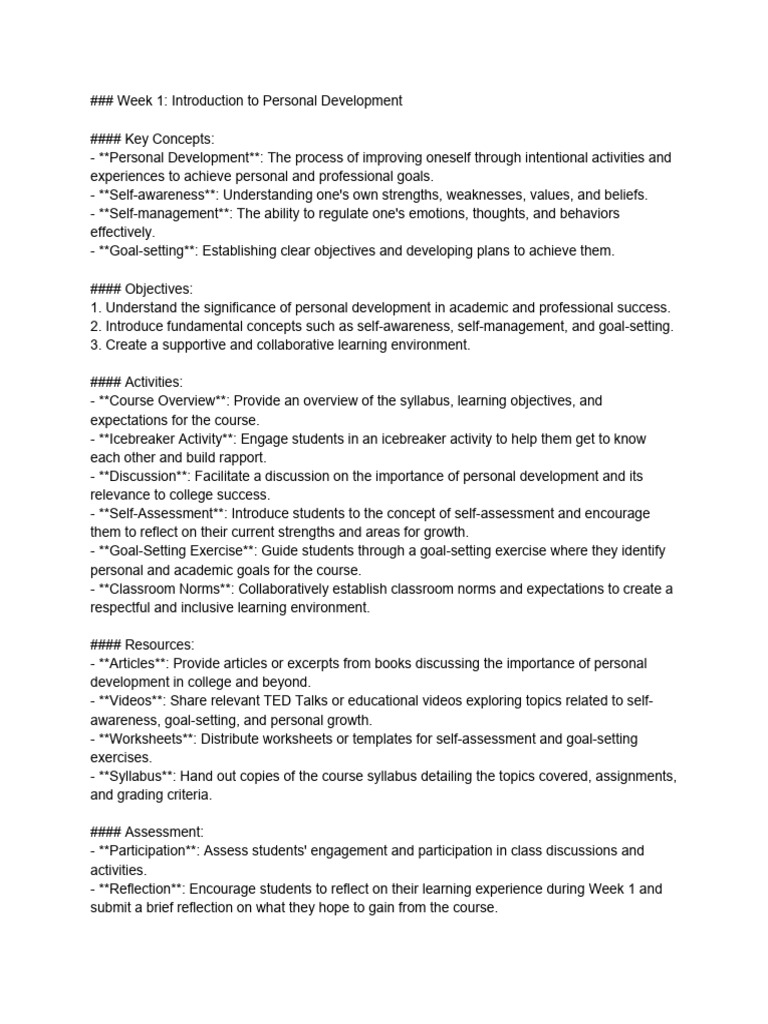 Week 1 - Introduction To Personal Development | PDF | Goal Setting ...