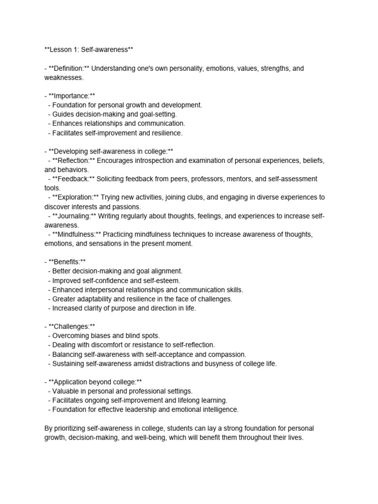 Lesson 1 - Self-Awareness | PDF