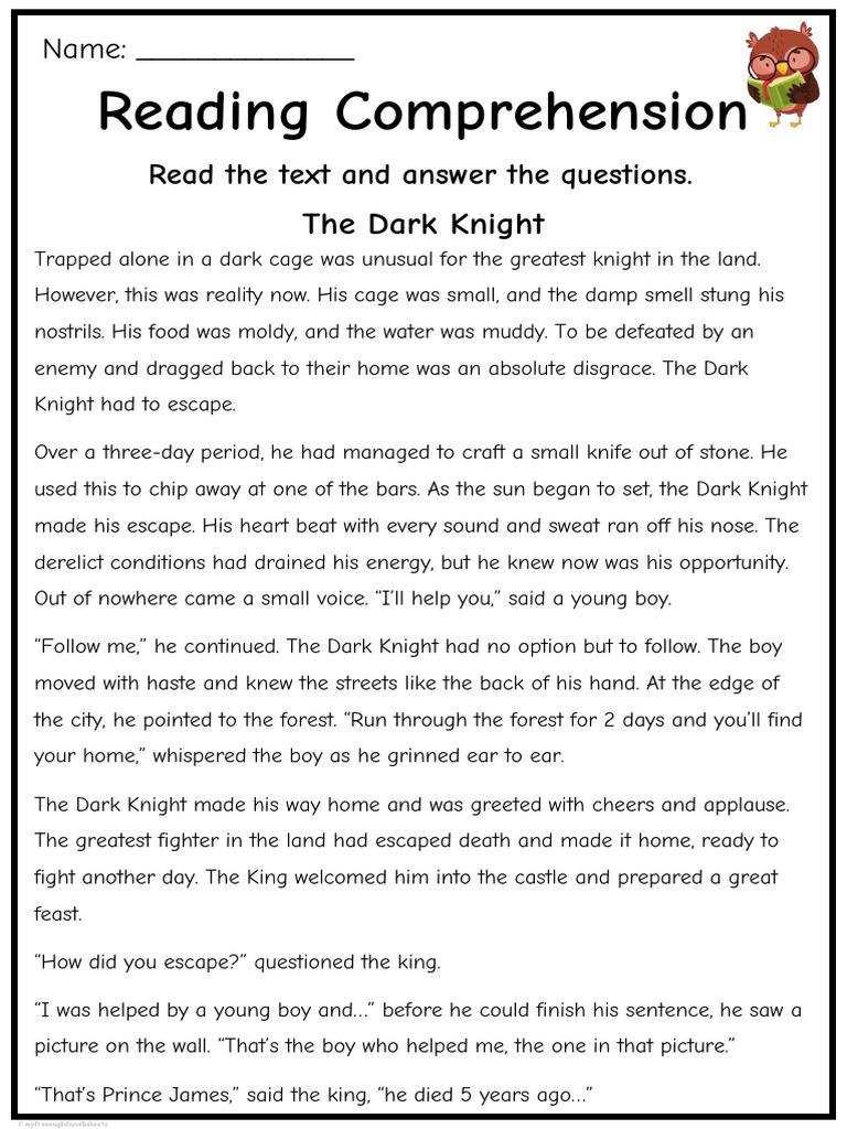 Reading Comprehension Grade 6 The Dark Knight | PDF