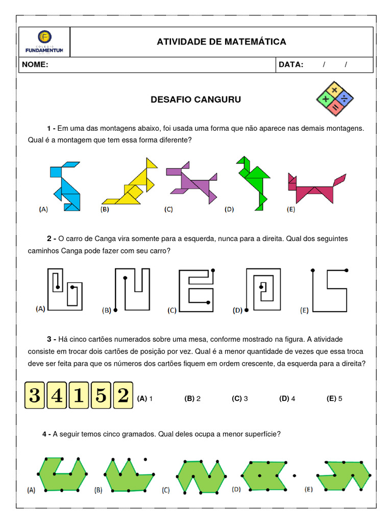 8 Atividade Matemática Desafio Canguru 2 | PDF