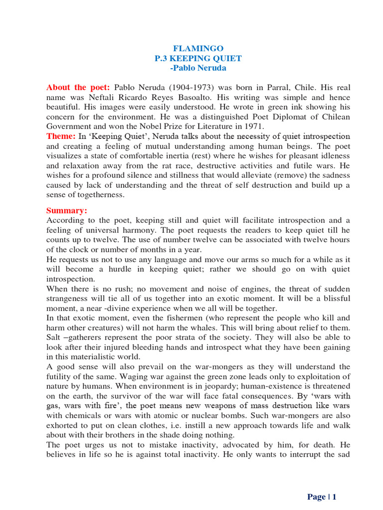 Class 12 Notes on Keeping Quiet | PDF | Nuclear Weapons