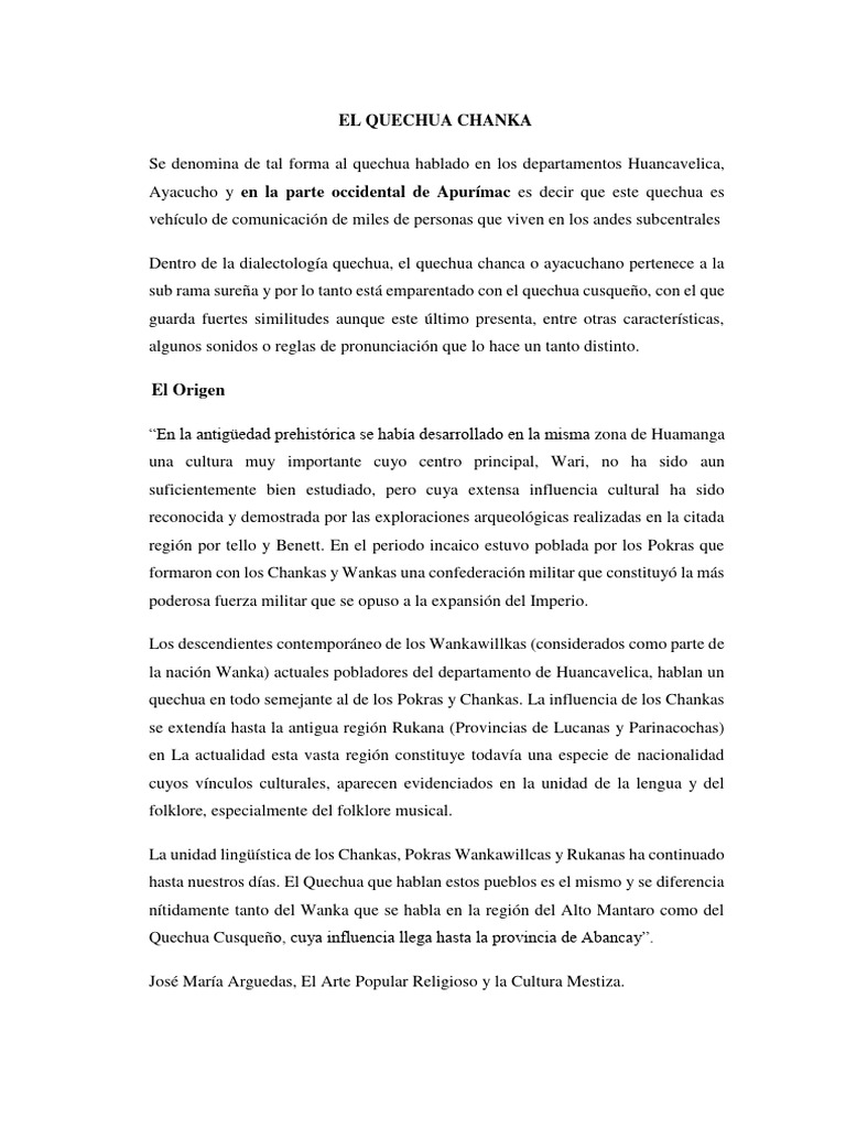 El Quechua Chanka | Descargar gratis PDF | Lingüística | Andes