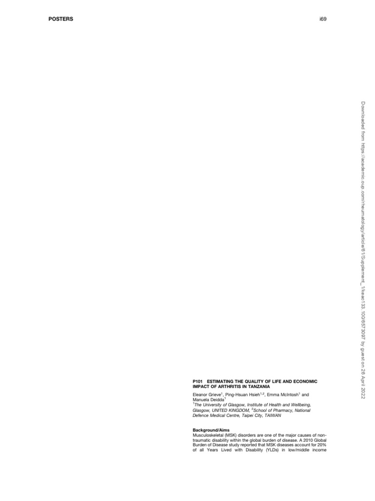 P101 Estimating The Quality of Life and | PDF | Diseases And Disorders | Immunology