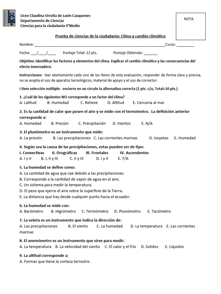 Prueba De Diagnóstico Cs De La Salud Descargar Gratis Pdf Clima 4879