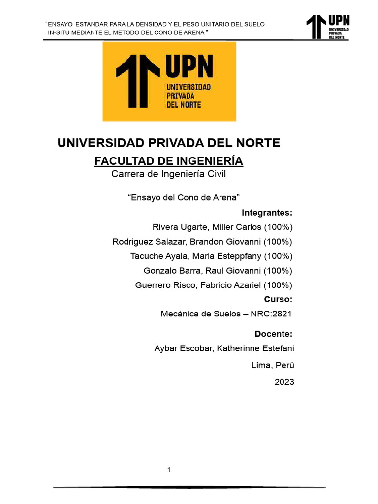 T4 - Informe de Laboratorio - Cono | PDF | Suelo | Materiales naturales