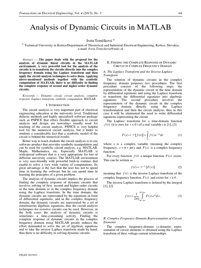 Matlab RC e RL | PDF | Electrical Network | Laplace Transform