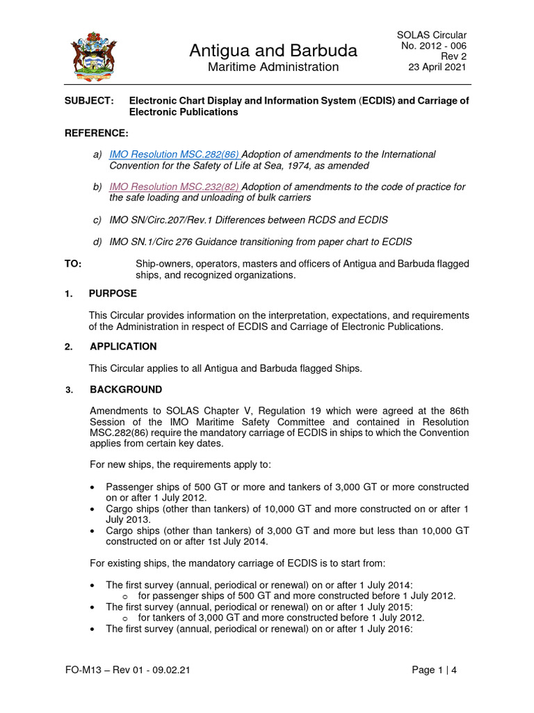 SOLAS Circular 2012 006 Rev 2 Electronic Chart Display and Information ...