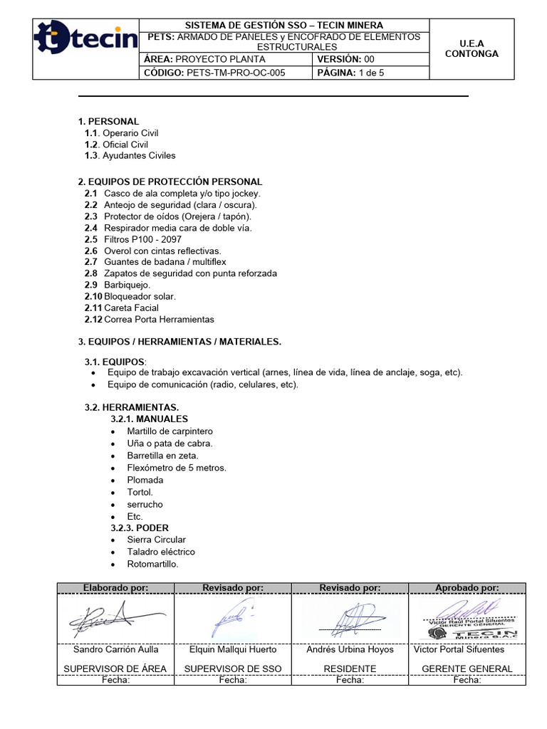 TECIN-TM-PRO-OC-005 Armado de Paneles y Encofrado | PDF | Ingeniería ...