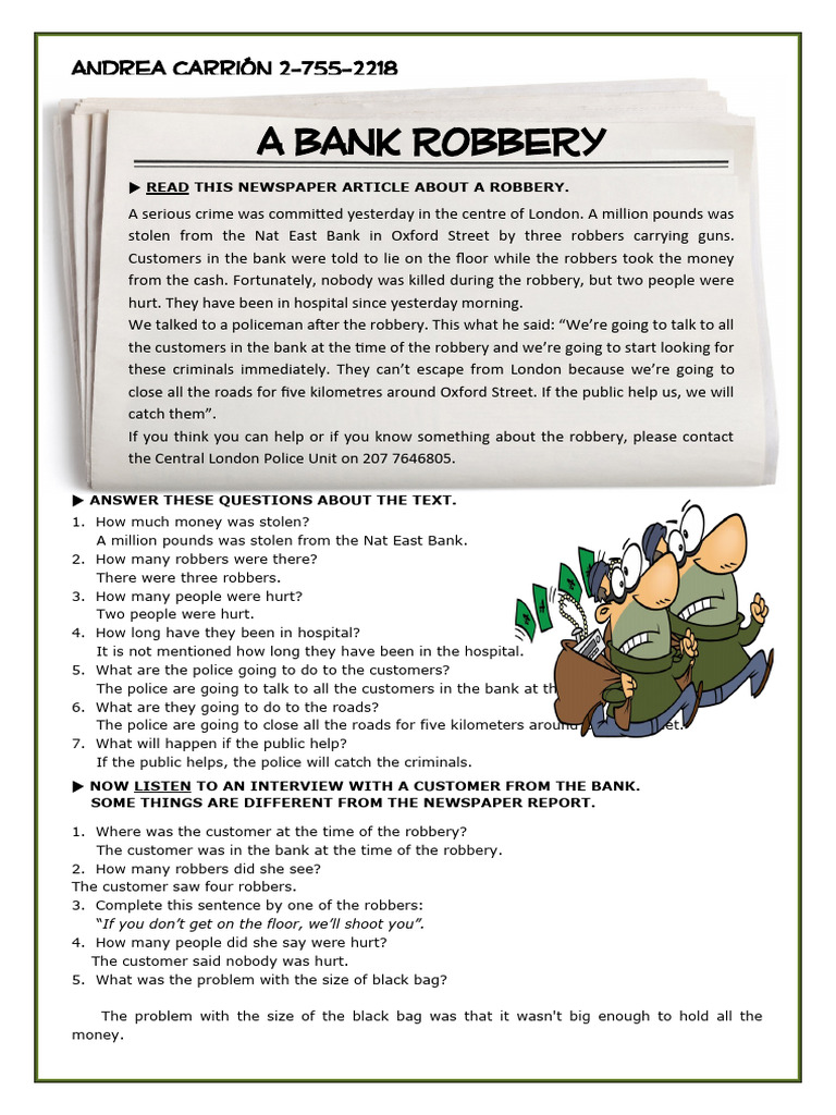 a-bank-robbery reading AND WRITING | PDF | Robbery | Crimes