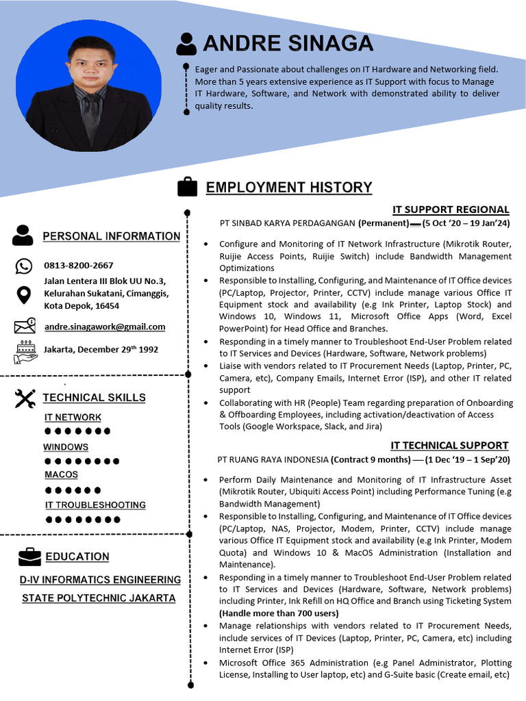 Andre Sinaga Resume February 2024 | PDF | Computer Network | Personal Computers