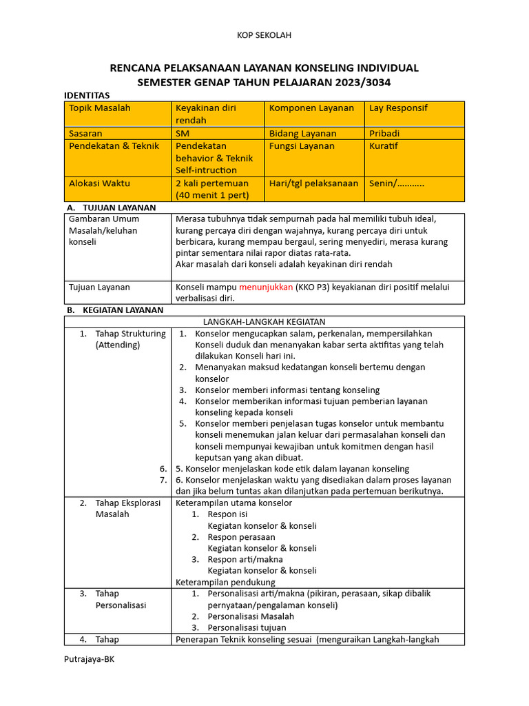 RPL KONSELING INDIVIDUAL 2023 | PDF