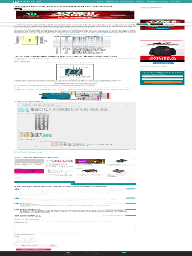 Registro de Desplazamiento 74HC595 - Conexión Con Arduino | PDF | Poco | Microcontrolador