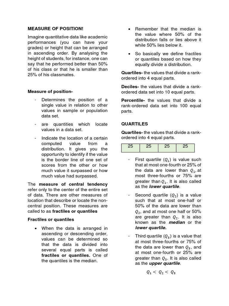Measure of Position Fact Sheet | Download Free PDF | Quantile | Quartile